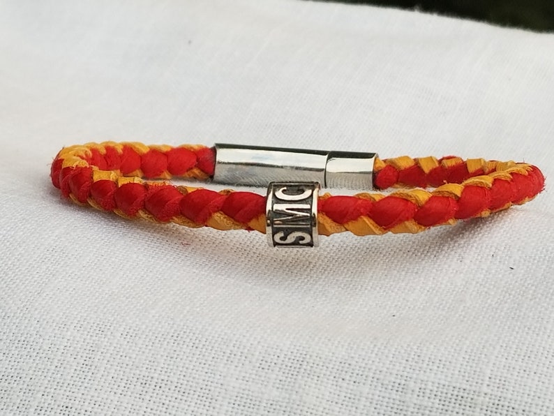 US Marine Corp Red and Gold Braided Leather Bracelet With a Sterling ...