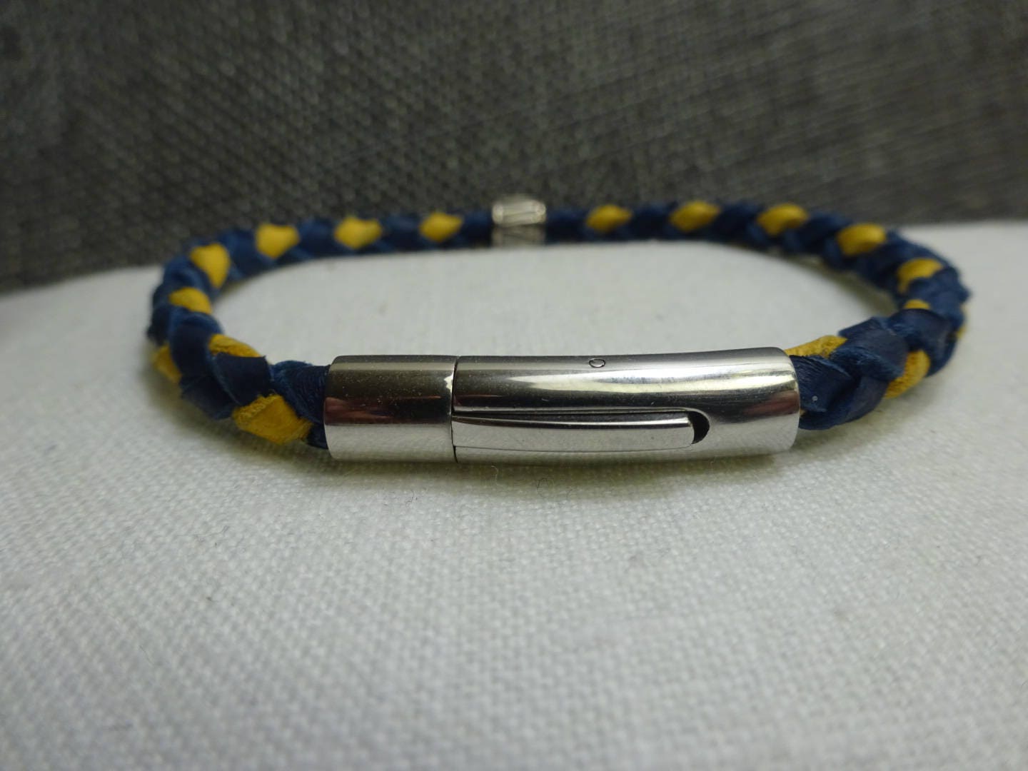 US Navy Blue and Gold Braided Leather Bracelet With a Sterling Silver ...