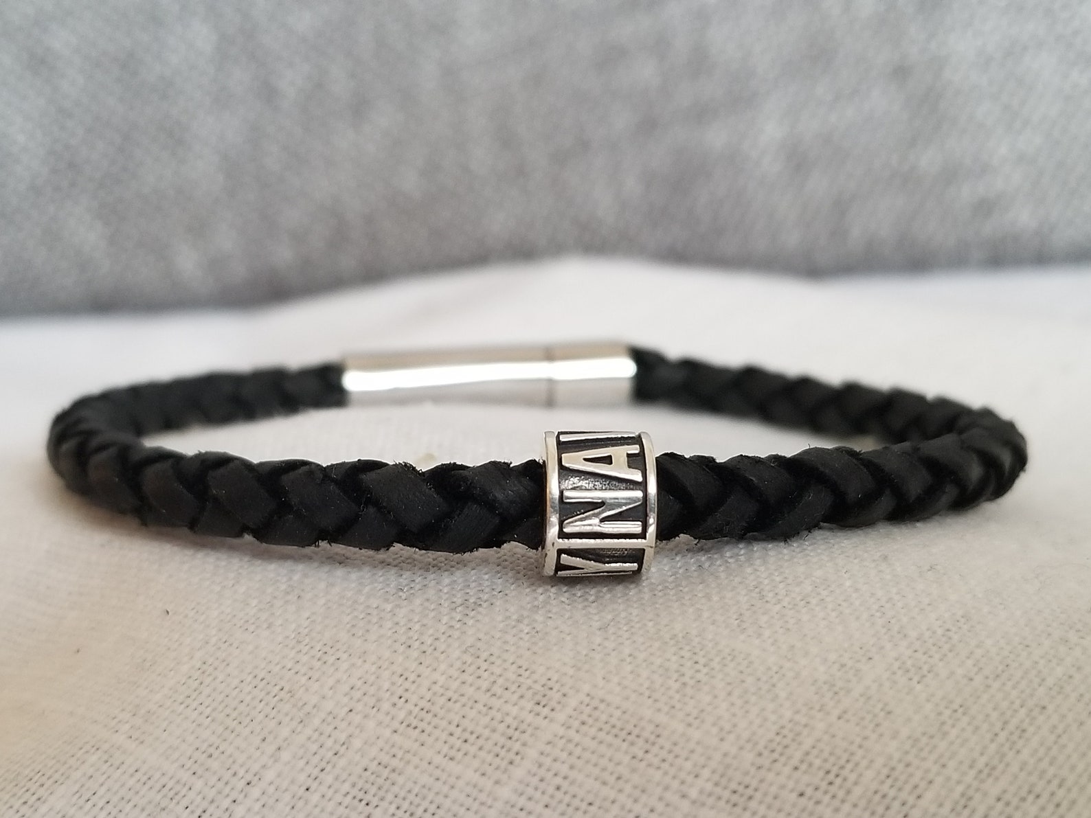 US Navy Blue and Gold Braided Leather Bracelet With a Sterling Silver ...