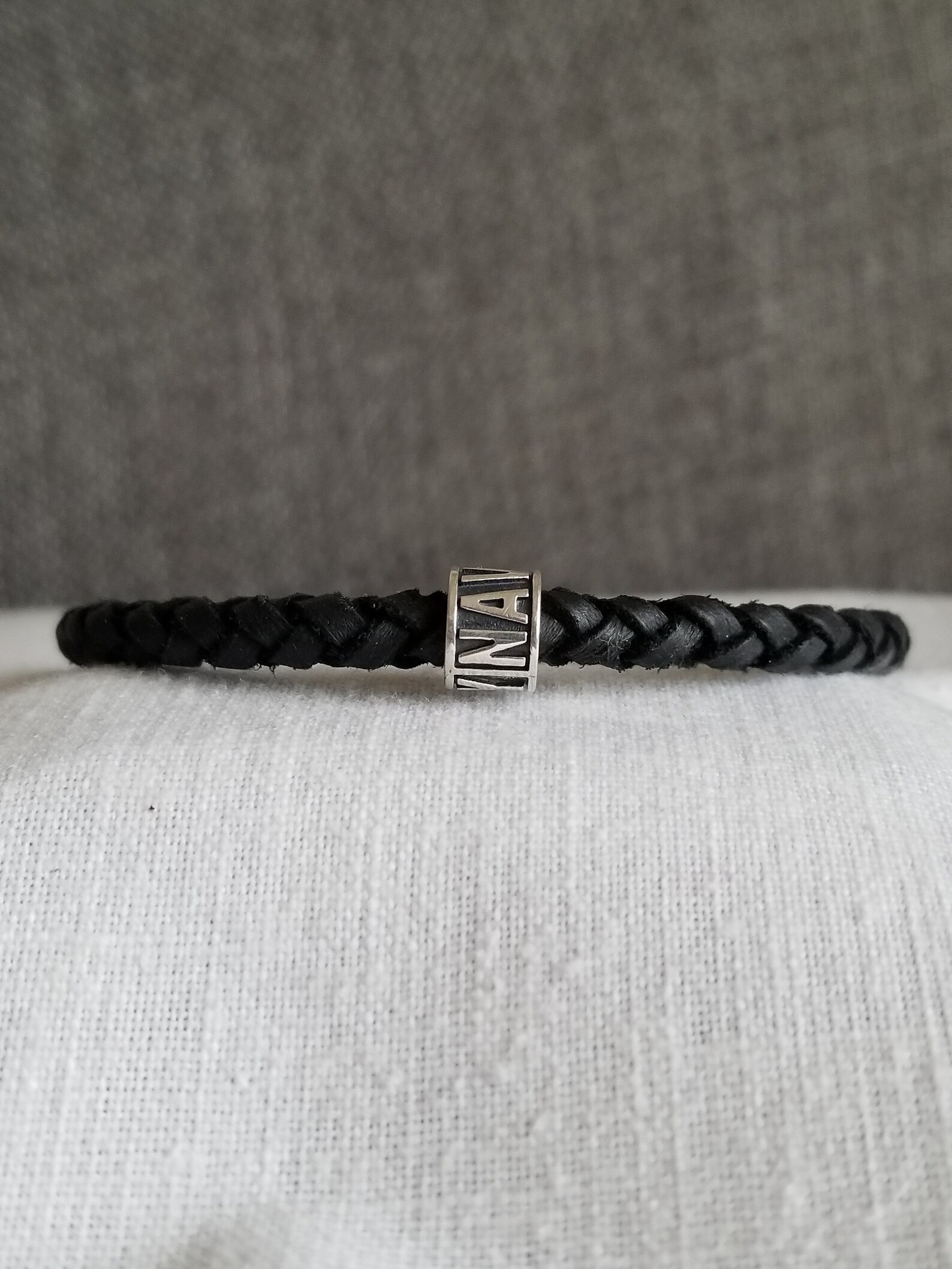 US Navy Blue and Gold Braided Leather Bracelet With a Sterling Silver ...