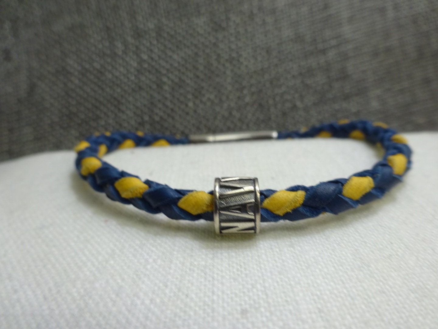 US Navy Blue and Gold Braided Leather Bracelet With a Sterling Silver ...
