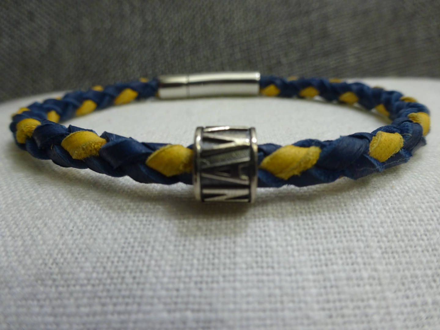 US Navy Blue and Gold Braided Leather Bracelet With a Sterling Silver ...
