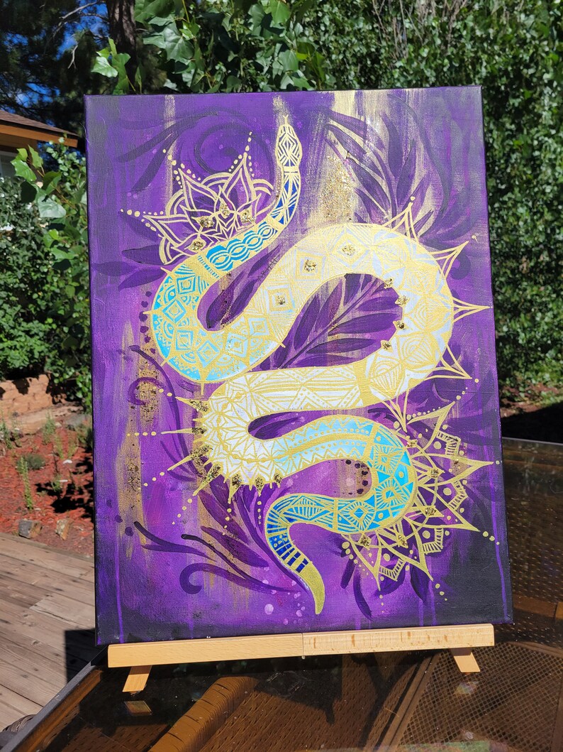 Original Hand Painted Acrylic Snake on Stretched Canvas - One of a Kind ...