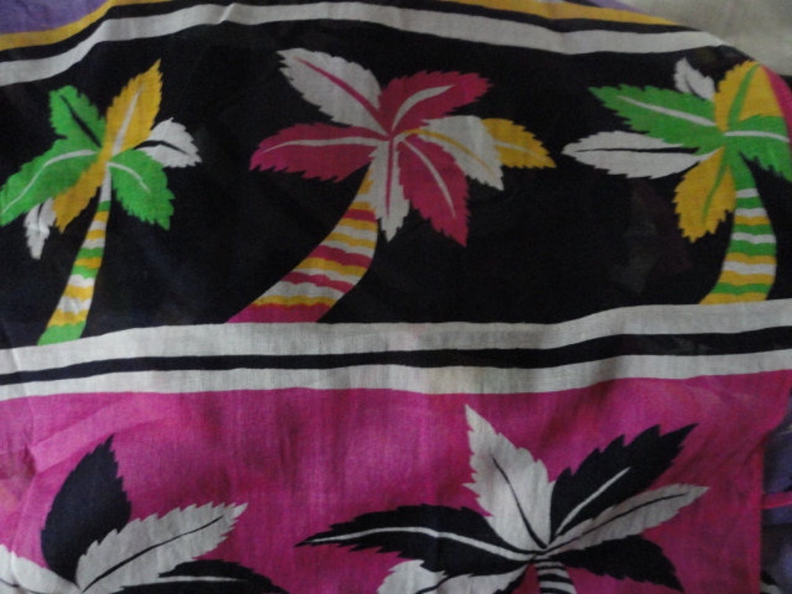 Vintage Scarf Palm Trees Pattern Multicolored Made in Japan - Etsy