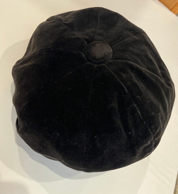 Vintage 1950's Black 4 Panel Velvet Tam Hat Beret Siz… - Gem