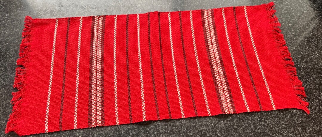 Vtg Handmade Romanian Handwoven Fabric Table Runner Red White Black ...