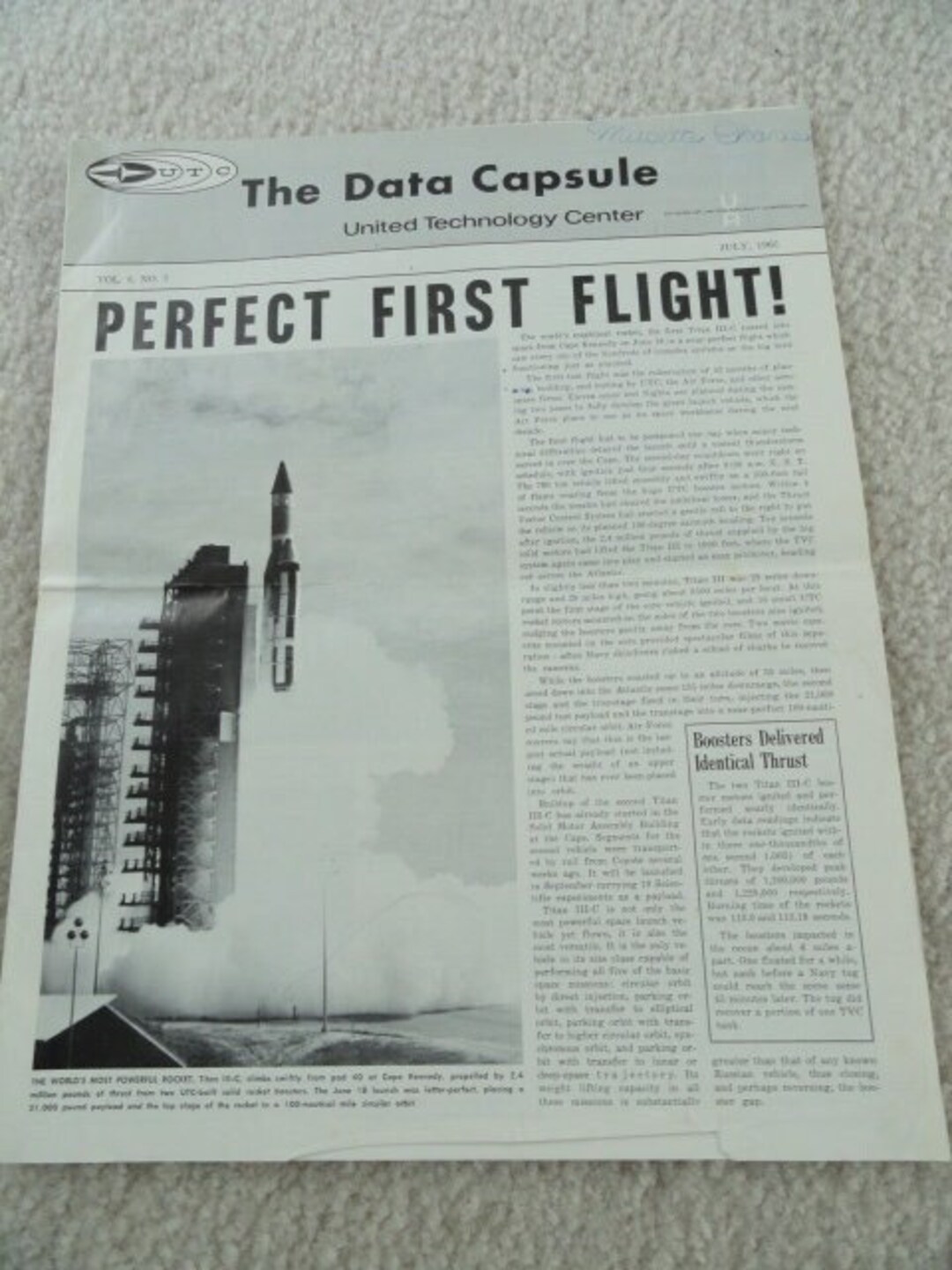 Vintage the Data Capsule United Technology Center perfect First Flight ...