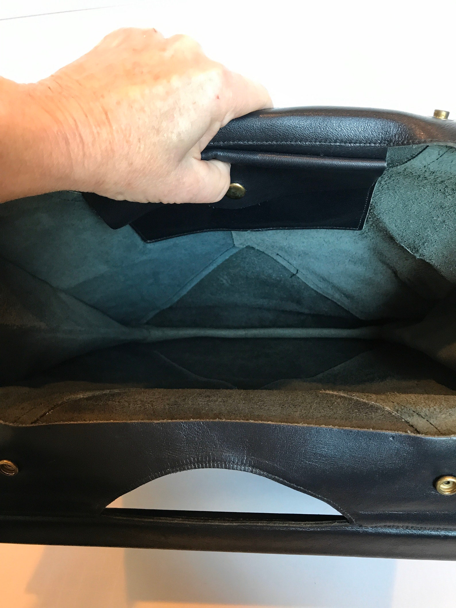 Vintage Black Leather Purse Rectangle Shape Wooden Handles | Etsy