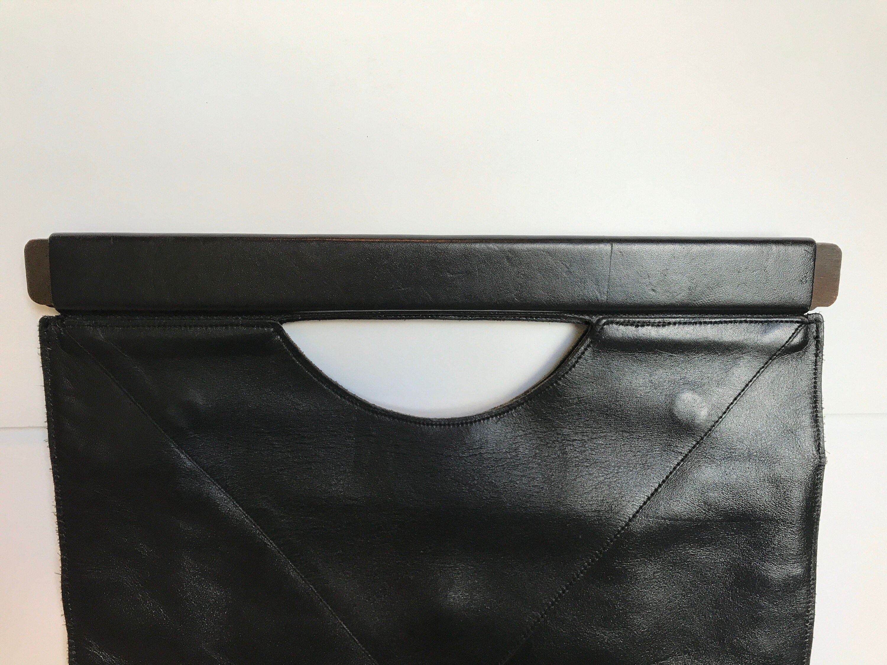 Vintage Black Leather Purse Rectangle Shape Wooden Handles | Etsy