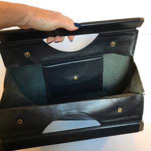 Vintage Black Leather Purse Rectangle Shape Wooden Handles | Etsy