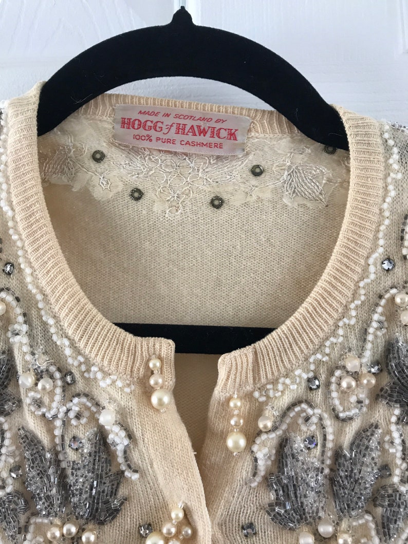 Vtg Hogg of Hawick Beige Sweater With Heavy Floral Beading - Etsy