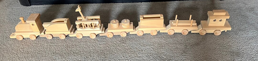 Vtg 1970's Handmade 7 Wooden Train USA Made Train Toy Removable Pieces ...