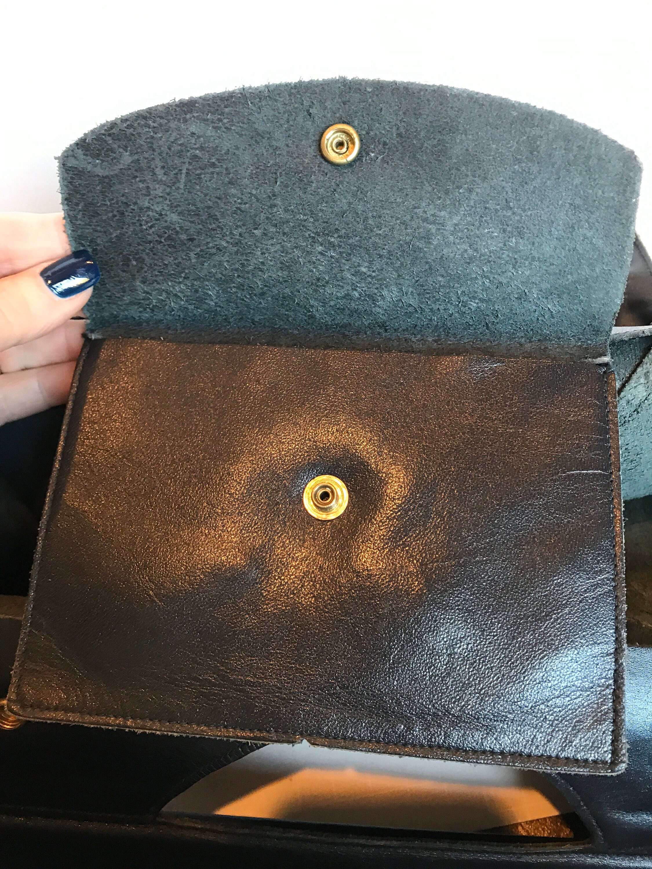 Vintage Black Leather Purse Rectangle Shape Wooden Handles | Etsy