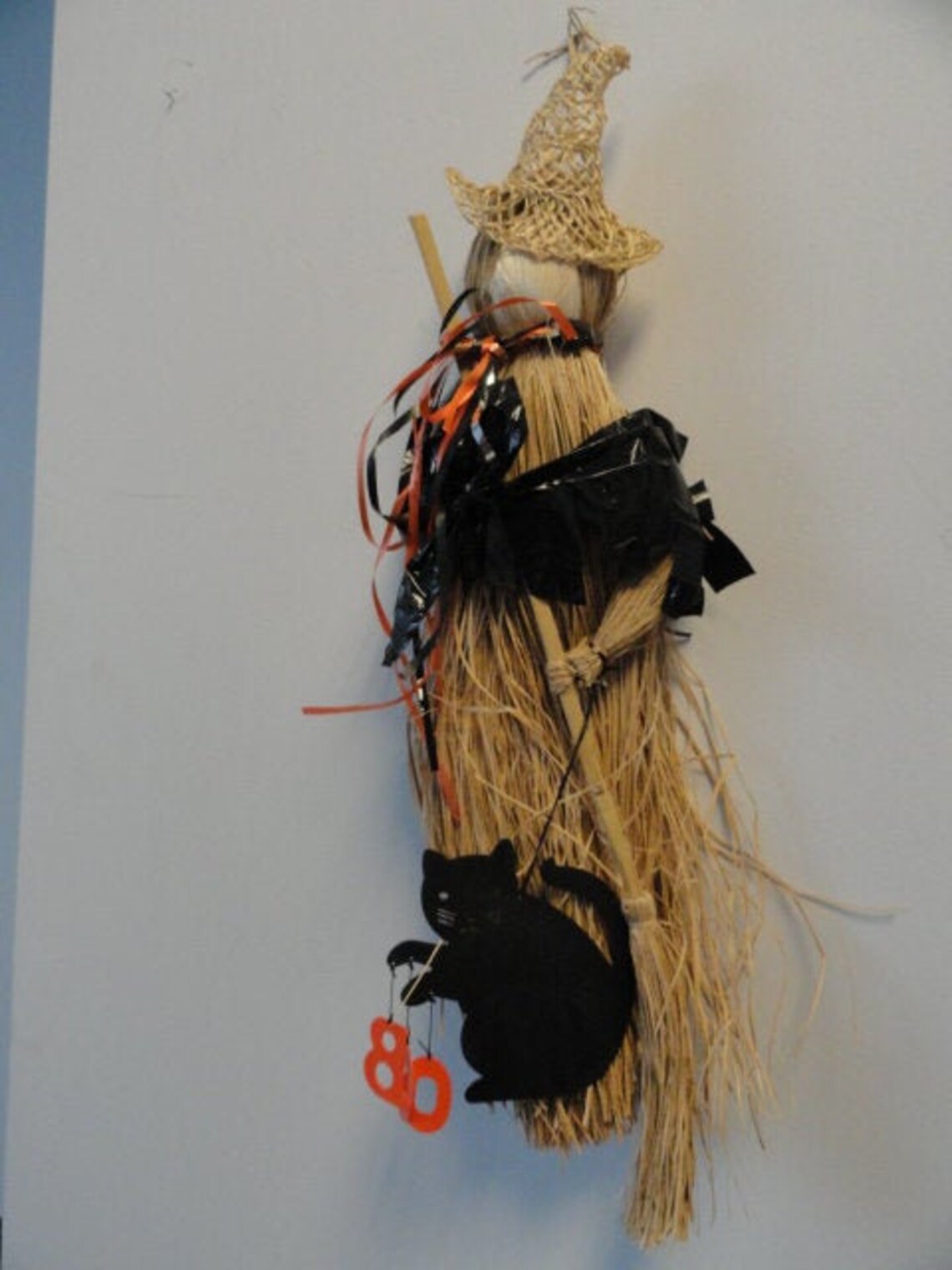 Vintage Halloween Witch Straw Witch Hat Black Metal Cat - Etsy