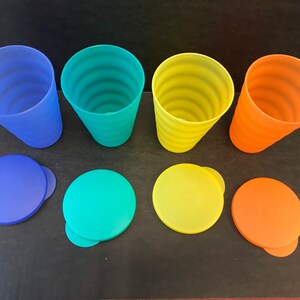 Vintage Set of 4 Tupperware Ribbed Tumblers & Lids NWOT Blue Turquoise ...