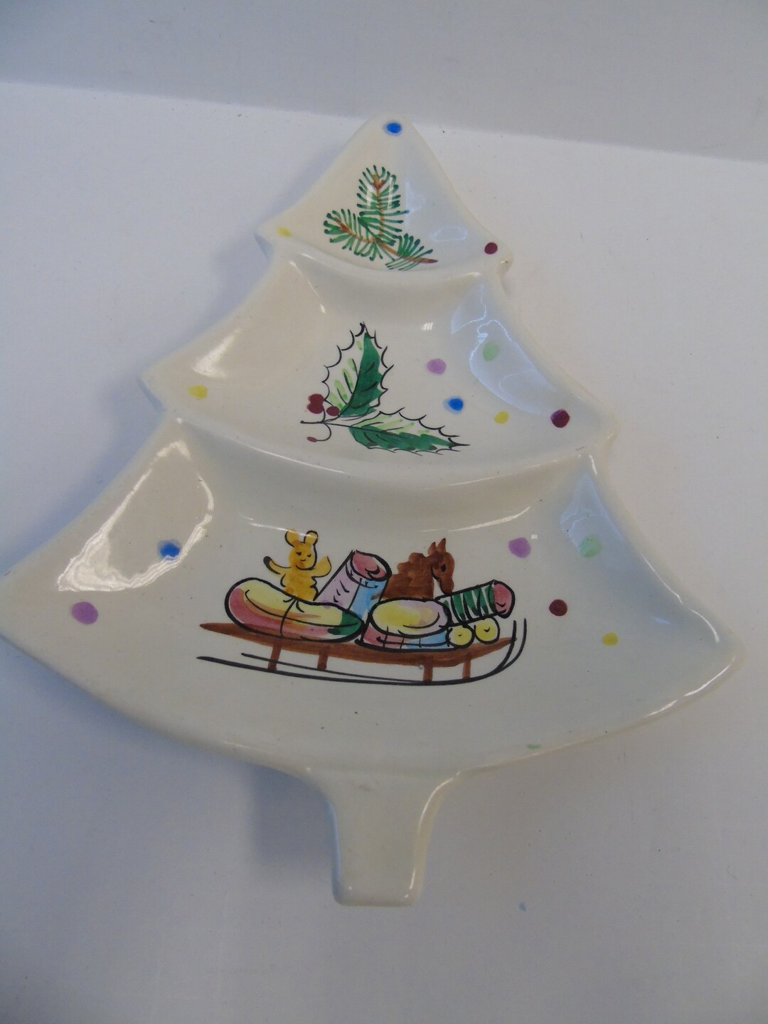 Vintage Ceramic Christmas Tree Serving Piece Hand Painted Made - Etsy