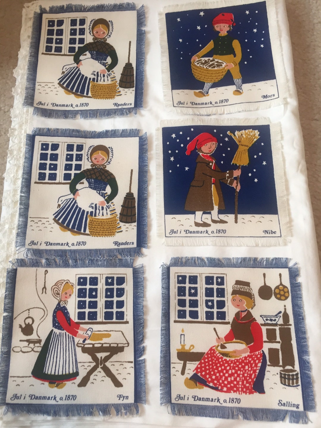 Vintage 6 Cocktail Napkins Danmark 1870 Handmade Linen Denmark Aase ...