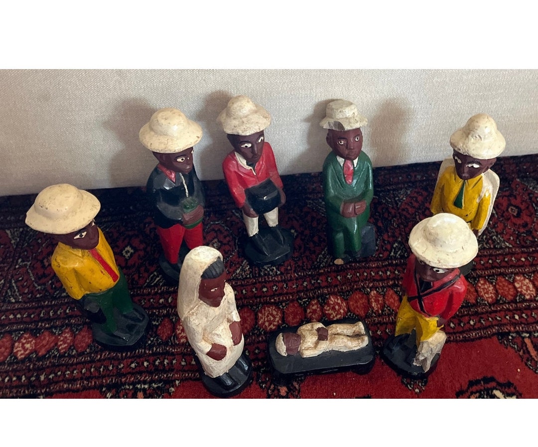 Vtg 1970's 8 Nativity Figurines Made in Belgium Congo Primitive Folk ...