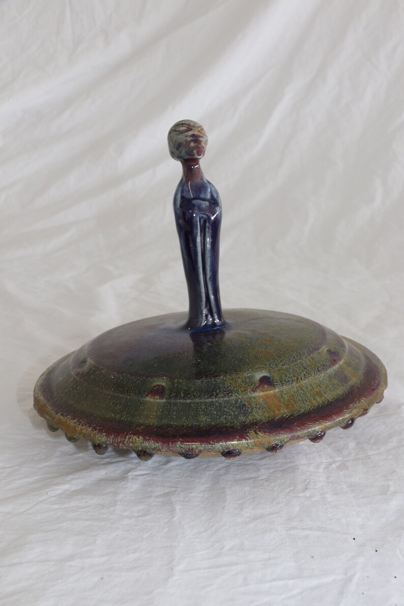 Vintage Grey Alien Handmade Art Pottery Blue Glaze Ceramic | Etsy