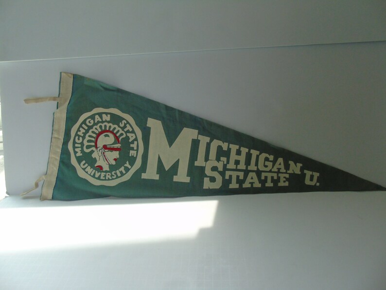 Vintage 1950's Michigan State U Pennant Spartan Green Felt - Etsy