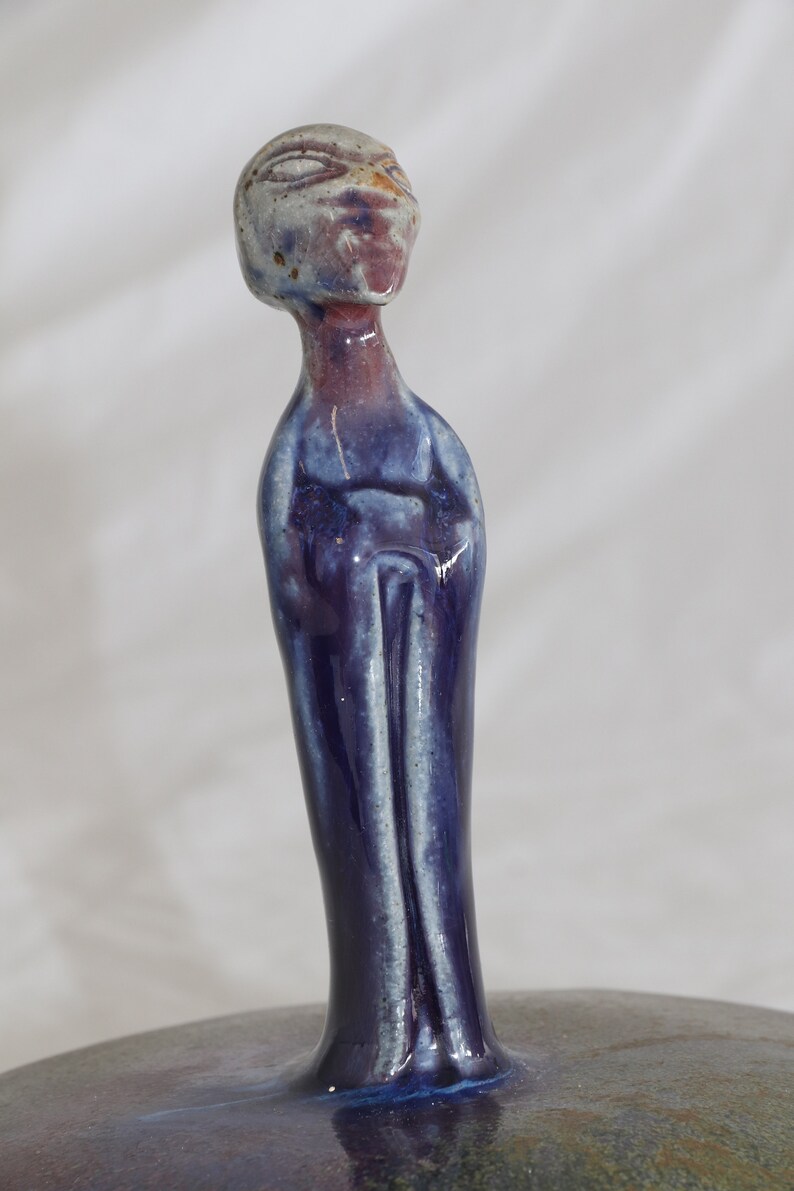 Vintage Grey Alien Handmade Art Pottery Blue Glaze Ceramic | Etsy