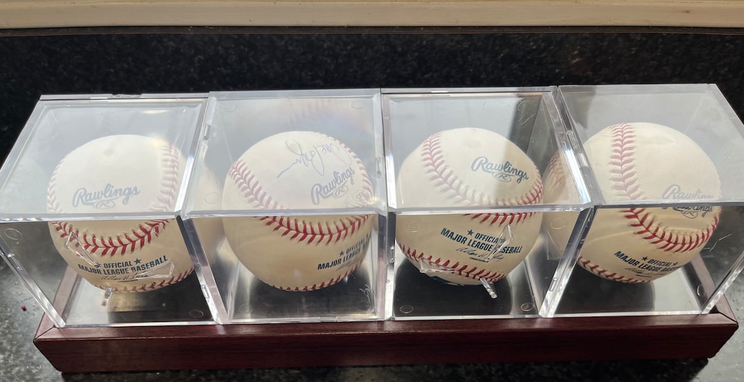 Vintage Wood Molding Display Stand Perfectly Holds 4 Acrylic Baseball ...