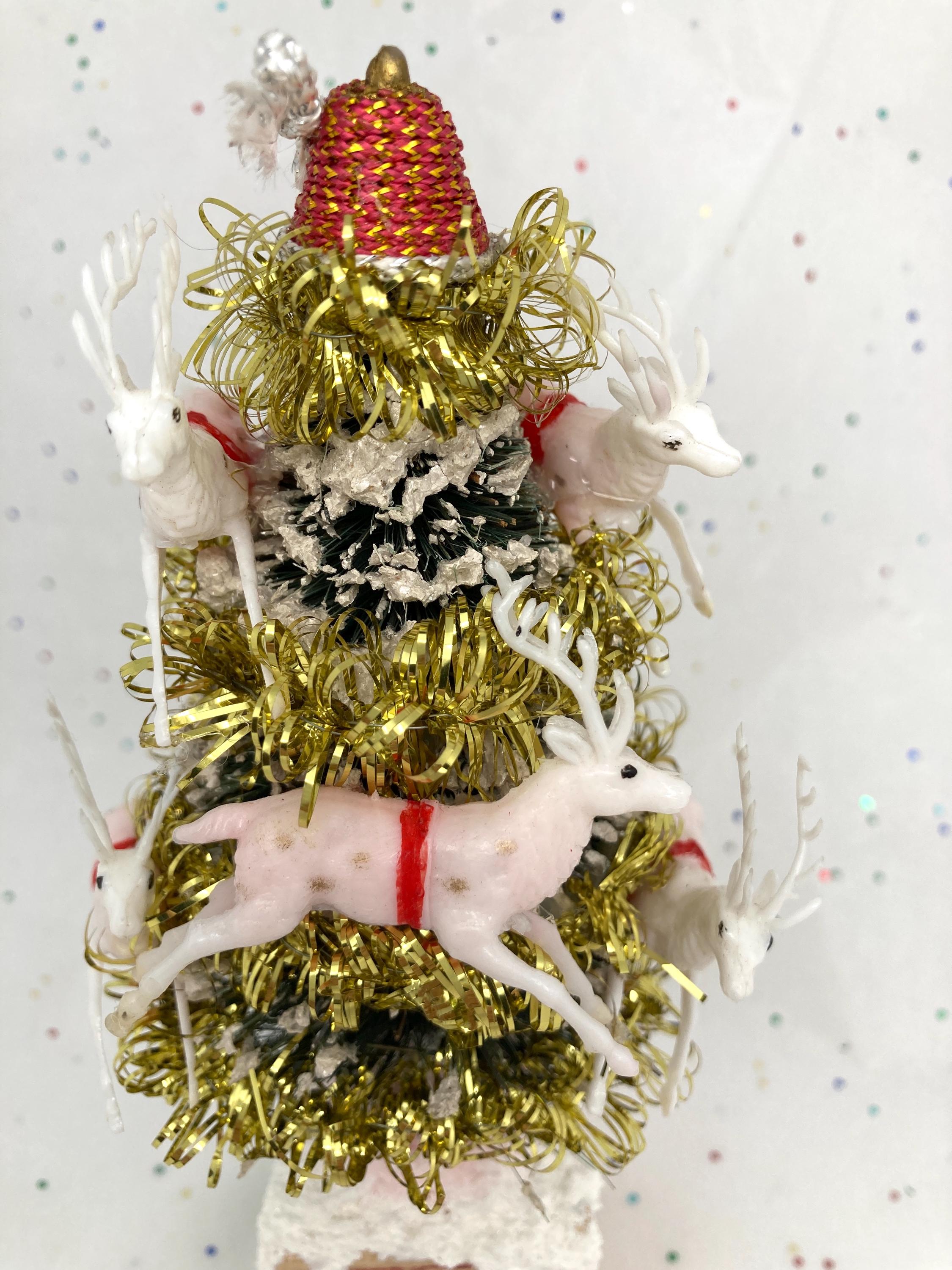 Bottle Brush Tree and Reindeer on Vintage Alphabet Block Vignette Put ...