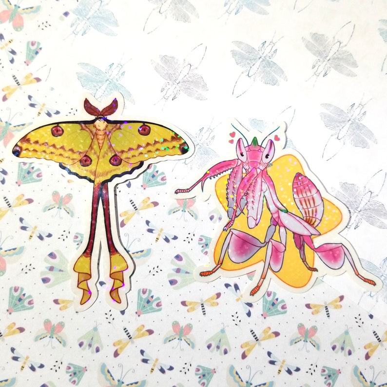 Holographic Stickers of Comet Moth and Orchid Mantis - Etsy