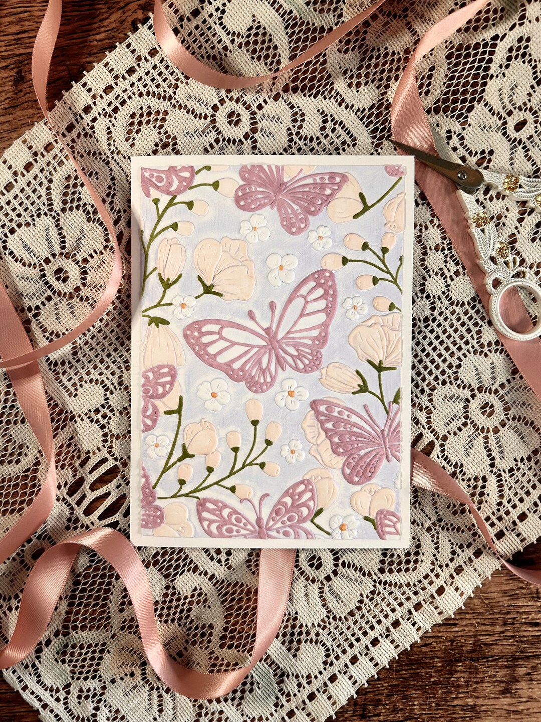 Custom Embossed Floral Butterfly Greeting Card | Wedding | Engagement ...