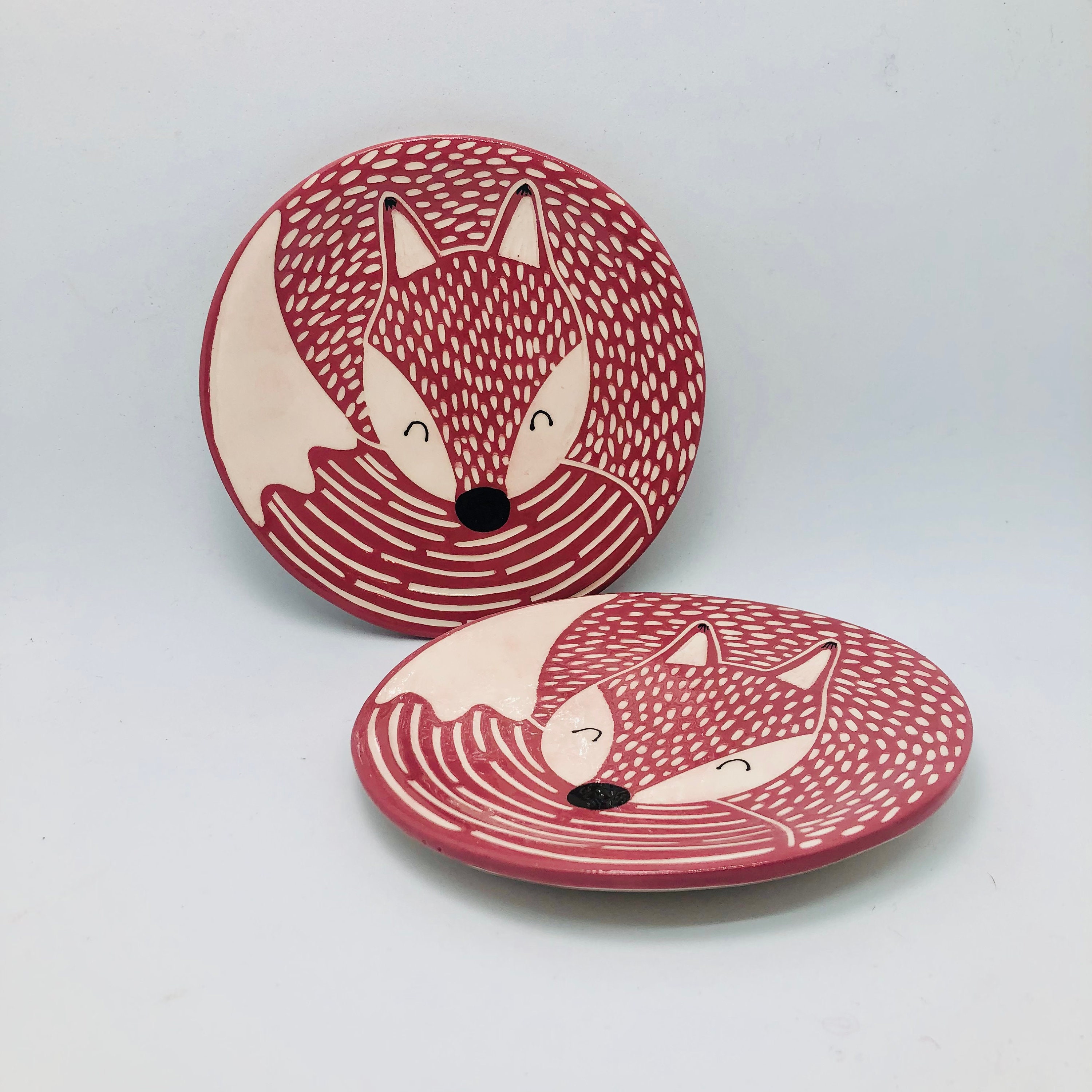 Handmade Ceramic Sleeping Fox Plate Hand Painted Fox Dish - Etsy