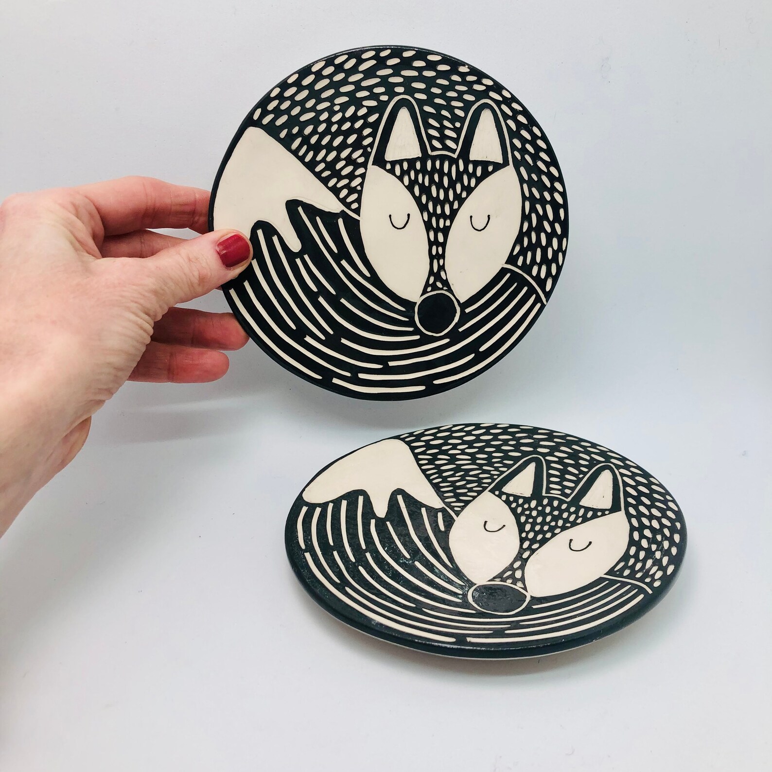 Handmade Ceramic Sleeping Wolf Plate Hand Painted Wolf Dish | Etsy