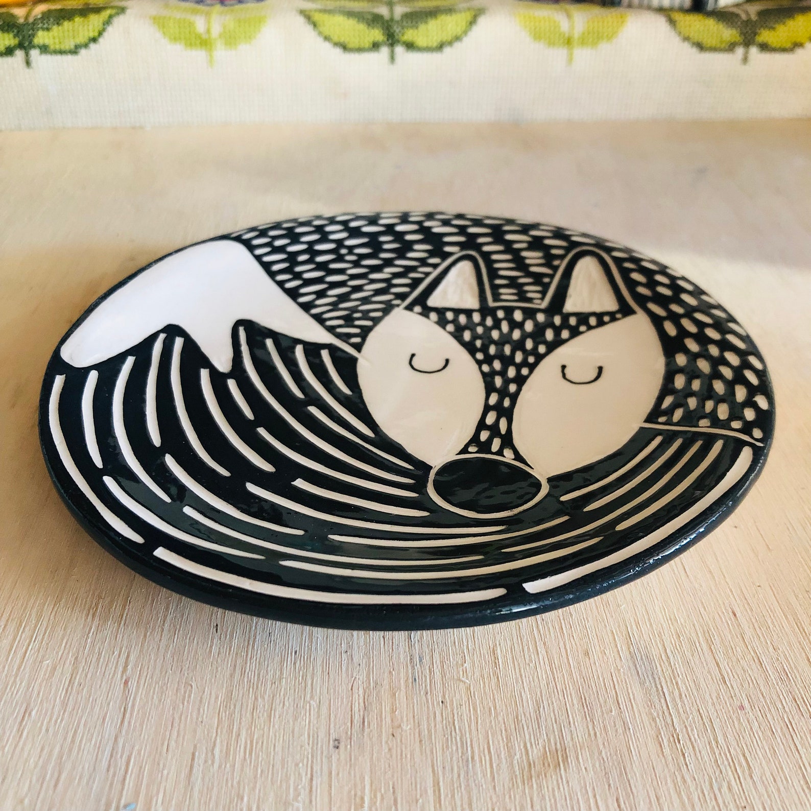 Handmade Ceramic Sleeping Wolf Plate Hand Painted Wolf Dish | Etsy