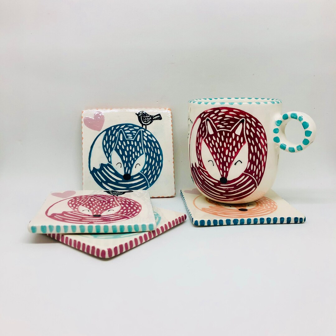 Handmade Ceramic Fox Coasters: Set of 4 - Etsy