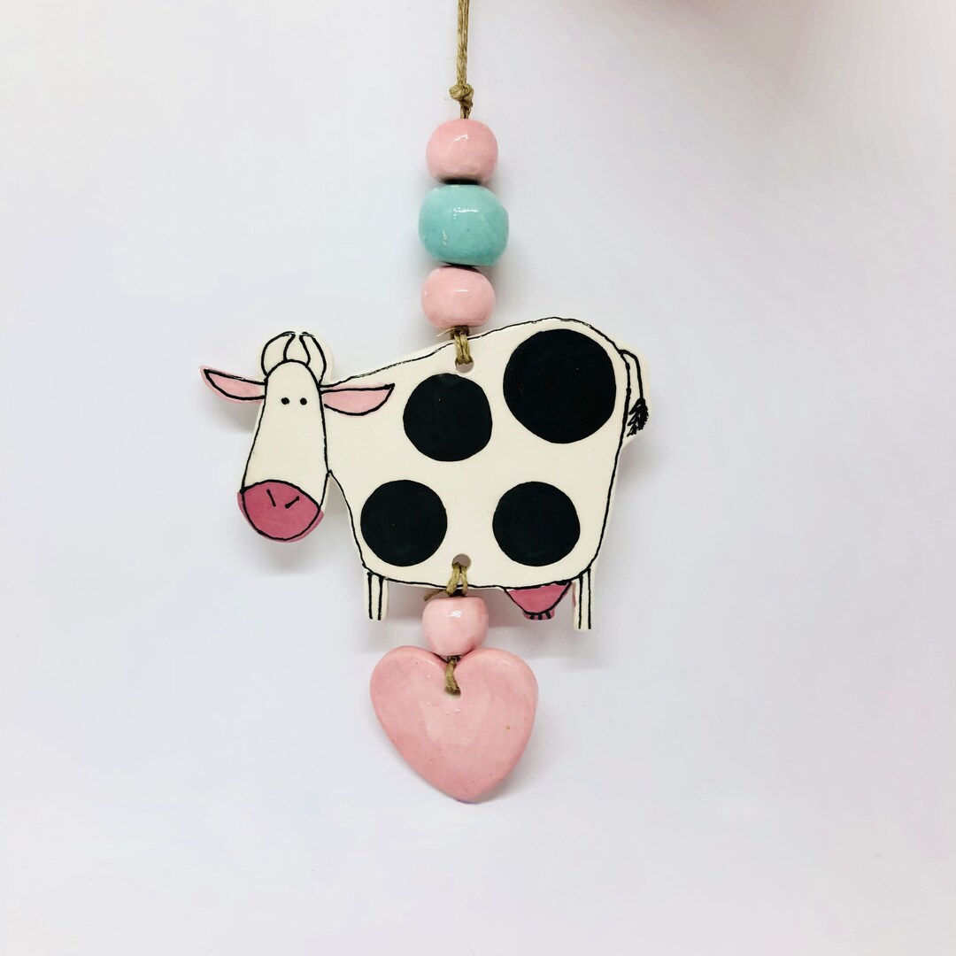 Handmade Ceramic Farm Animal and Heart Wall Hanging, Wall Decoration ...