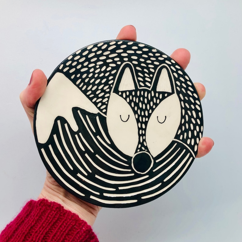 Handmade Ceramic Sleeping Wolf Plate Hand Painted Wolf Dish | Etsy