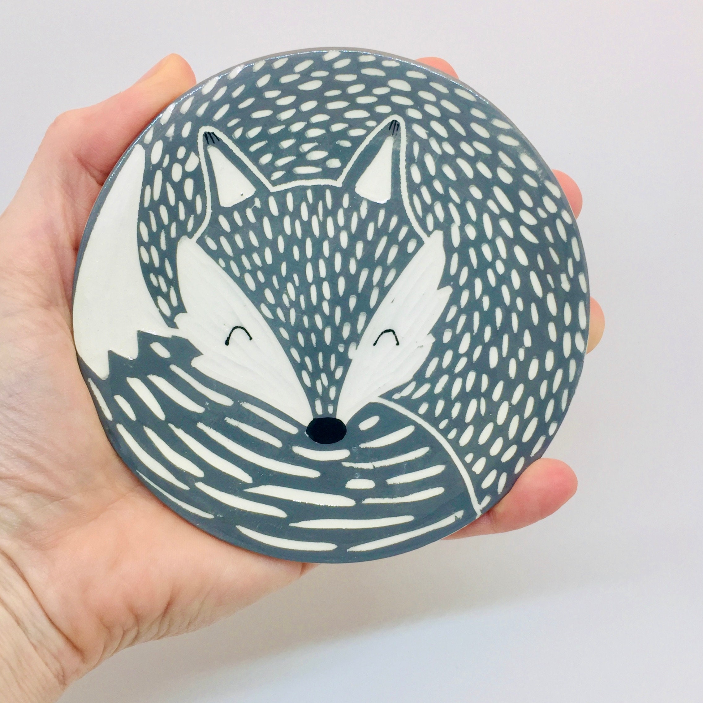 Handmade Ceramic Sleeping Fox Plate Hand Painted Fox Dish | Etsy