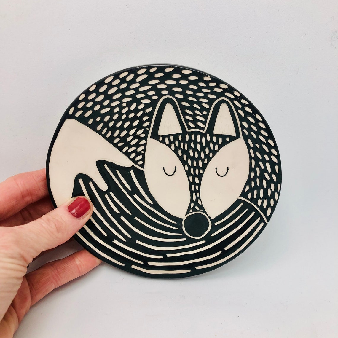 Handmade Ceramic Sleeping Wolf Plate Hand Painted Wolf Dish | Etsy