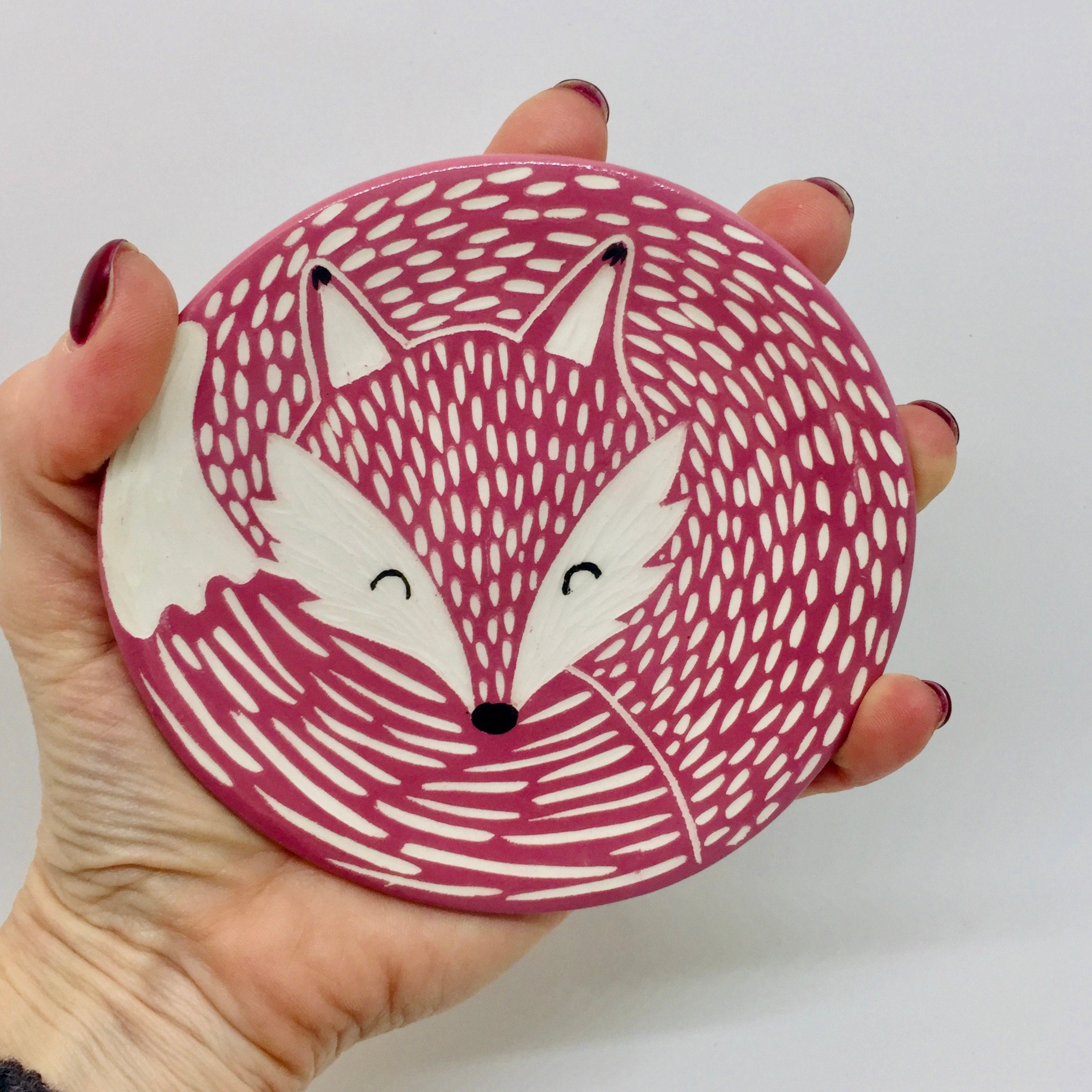 Handmade Ceramic Sleeping Fox Plate Hand Painted Fox Dish | Etsy