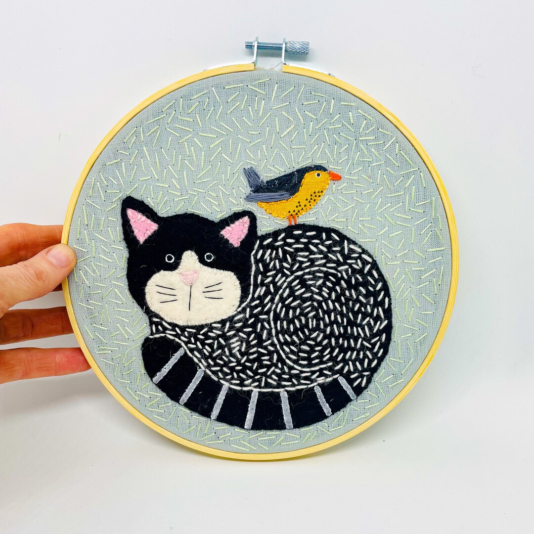 Black Cat Embroidery Hoop Art, Wall Hanging Embroidery Hoop, Hoop Art ...