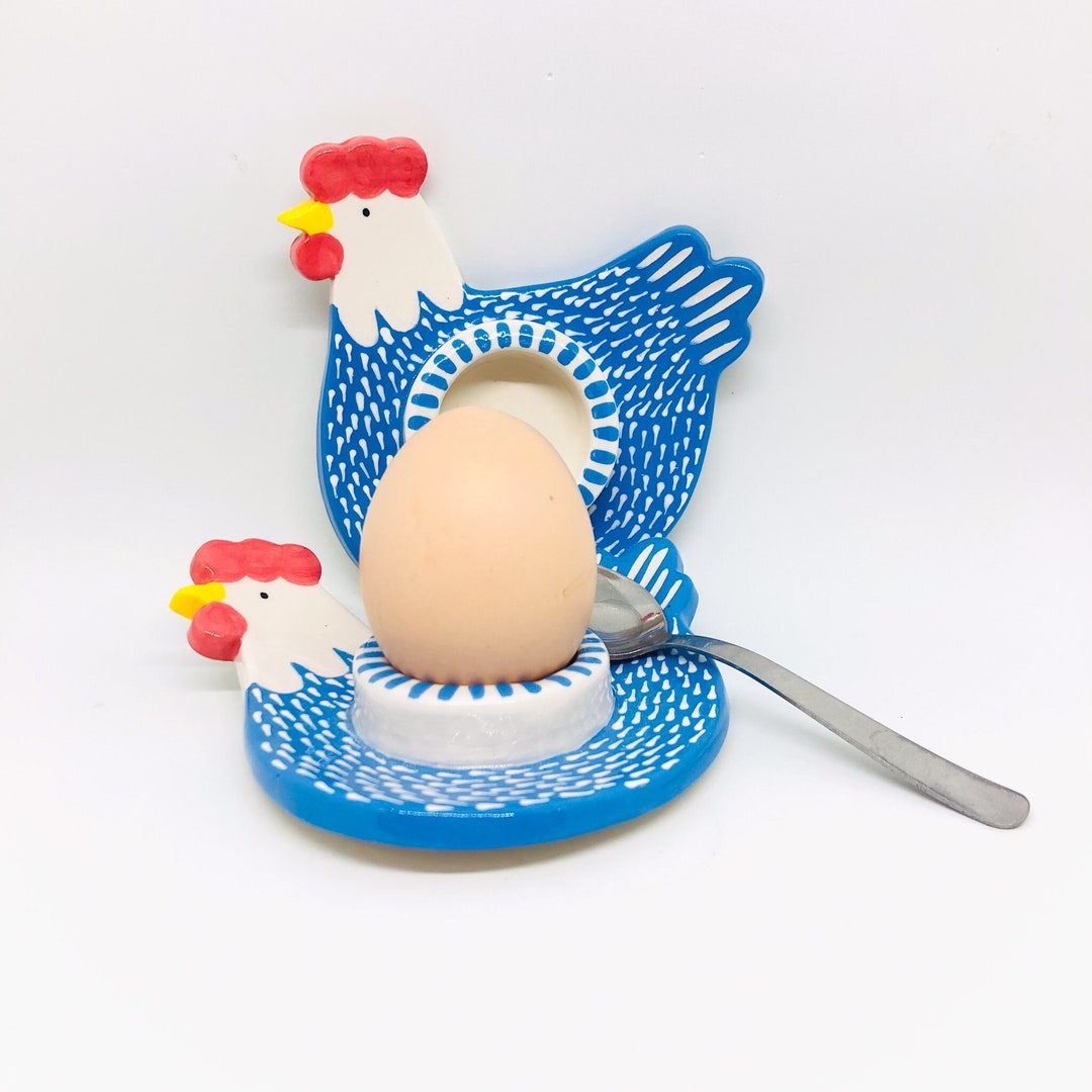 Handmade Ceramic Hen Shaped Egg Cup, Hand Painted Egg Cup, Housewarming ...