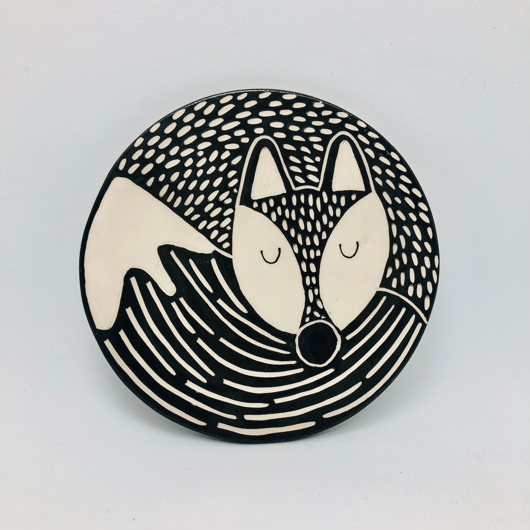 Handmade Ceramic Sleeping Wolf Plate, Hand Painted Wolf Dish, Ring ...