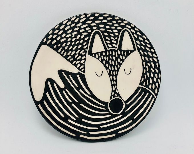 Handmade Ceramic Sleeping Wolf Plate, Hand Painted Wolf Dish, Ring ...