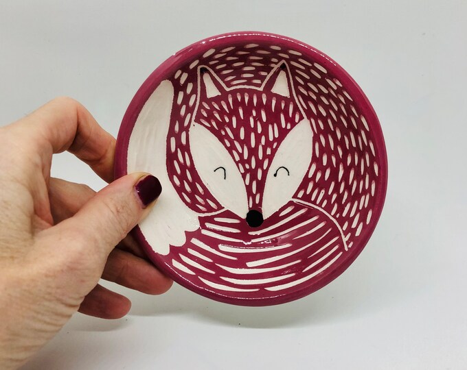 Handmade Ceramic Sleeping Fox Bowl, Hand Painted Fox Dish, Ring Holder ...