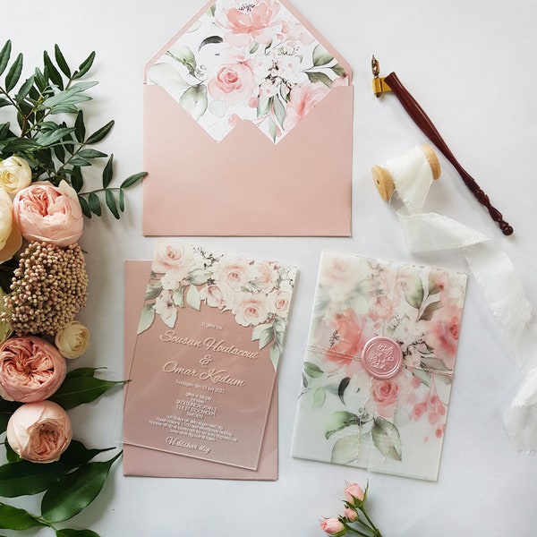 Acrylic Wedding Invitation With Vellum Wrap - Etsy