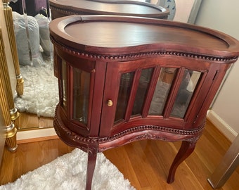 Vintage Kidney Shape China Cabinet Curio LED Lighting Beveled Glass ...