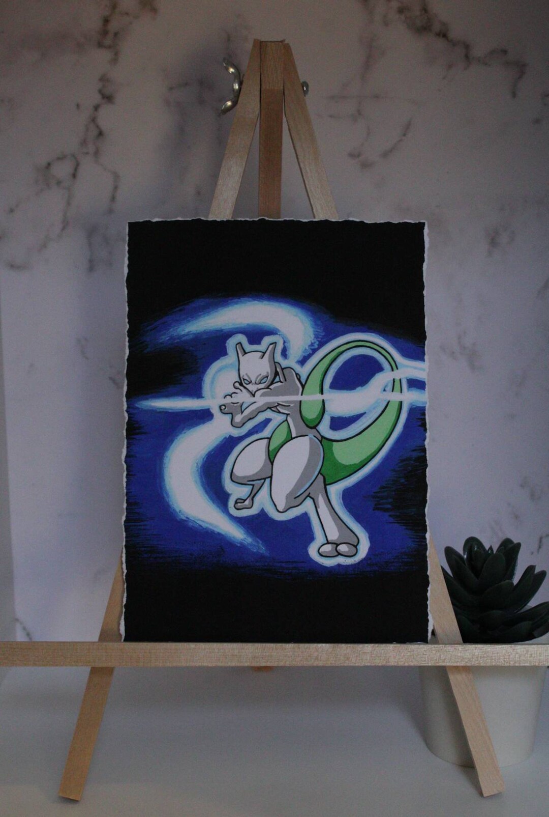 Shiny Mew Two Art Print, Alien Art, Poke Mon Art, Wall Art, Hand Torn ...