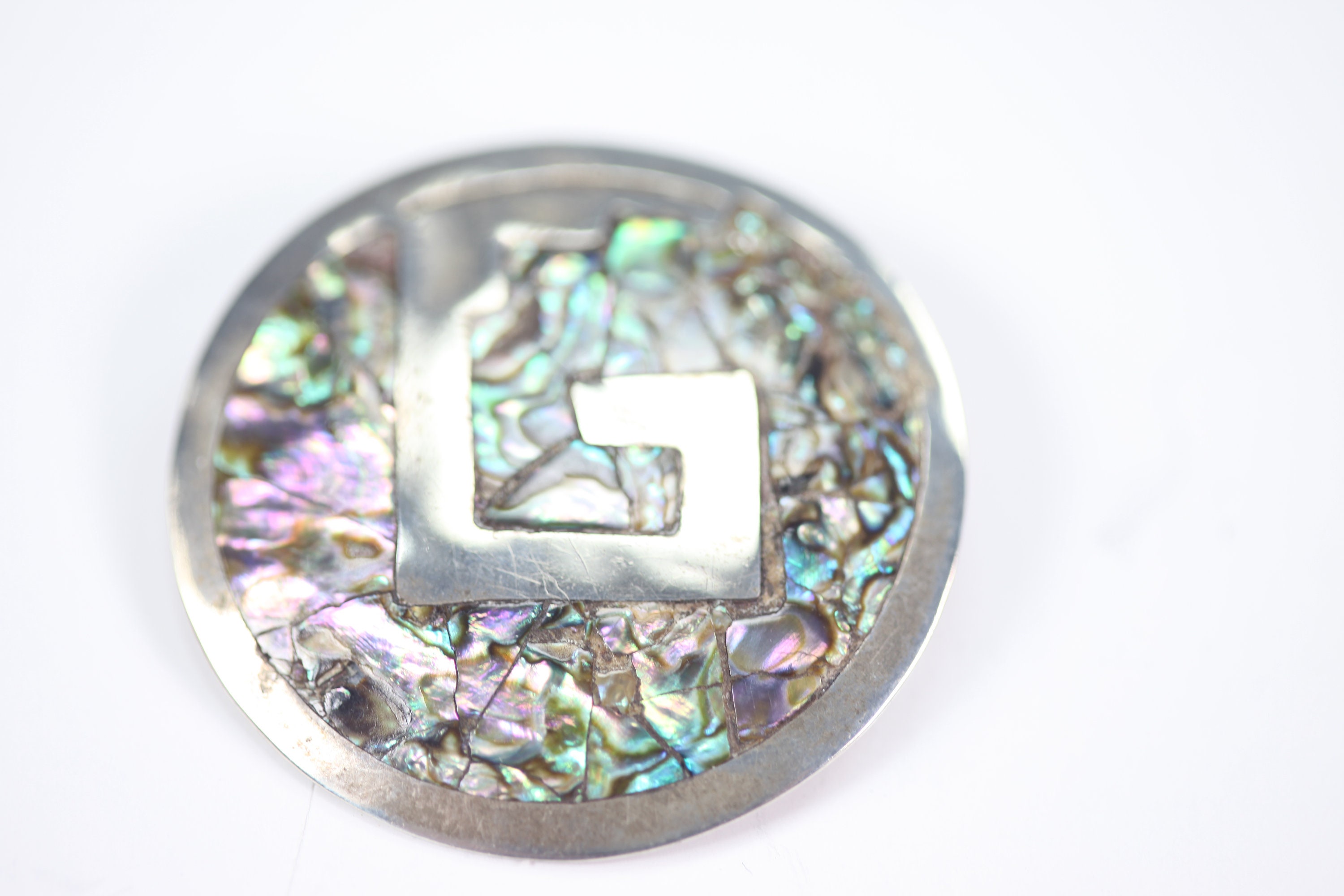 Vintage Mexico Jewelry Alpaca Snake Maze Spiral Abalone Inlay Aztec ...