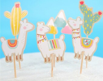 Llama Cupcake Toppers Llama Birthday Party Decorations Cactus Cake ...