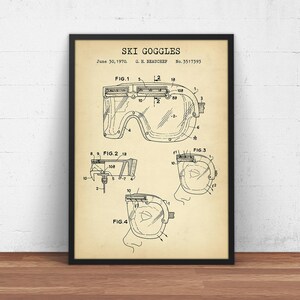 Ski Goggles Blueprint Art, Patent Prints, Mountain House Decor, Holiday ...