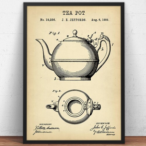 Tea Pot Patent Print Teapot Poster Kitchen Wall Art Tea Pot | Etsy